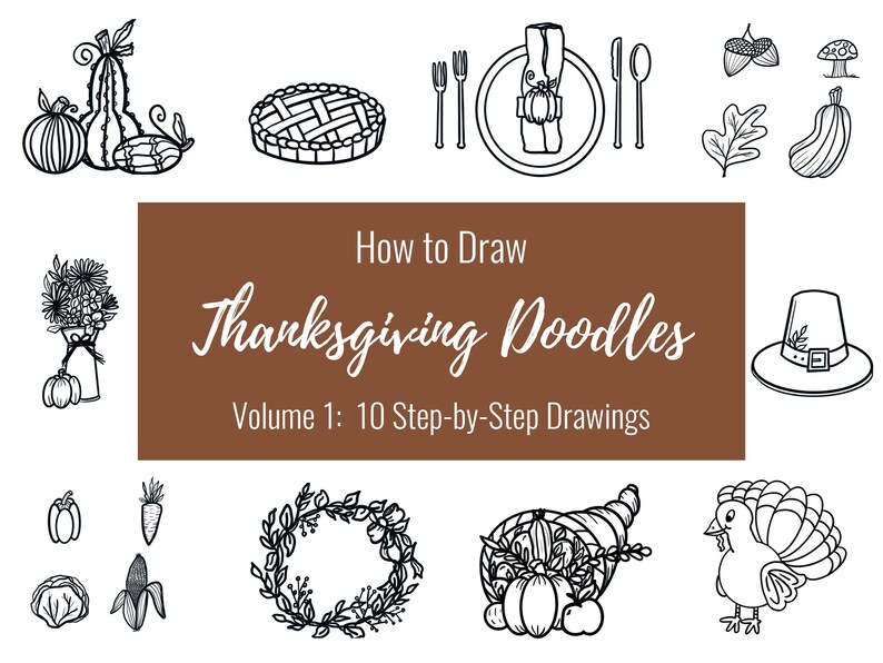 How to Draw Thanksgiving Doodles, Printable Worksheets, Bullet Journal ...