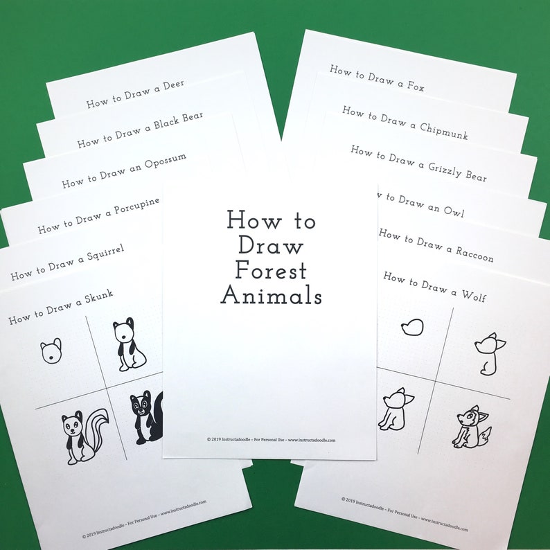 Forest Animals - 12 Printable How to Draw Pages - Instructadoodle ...