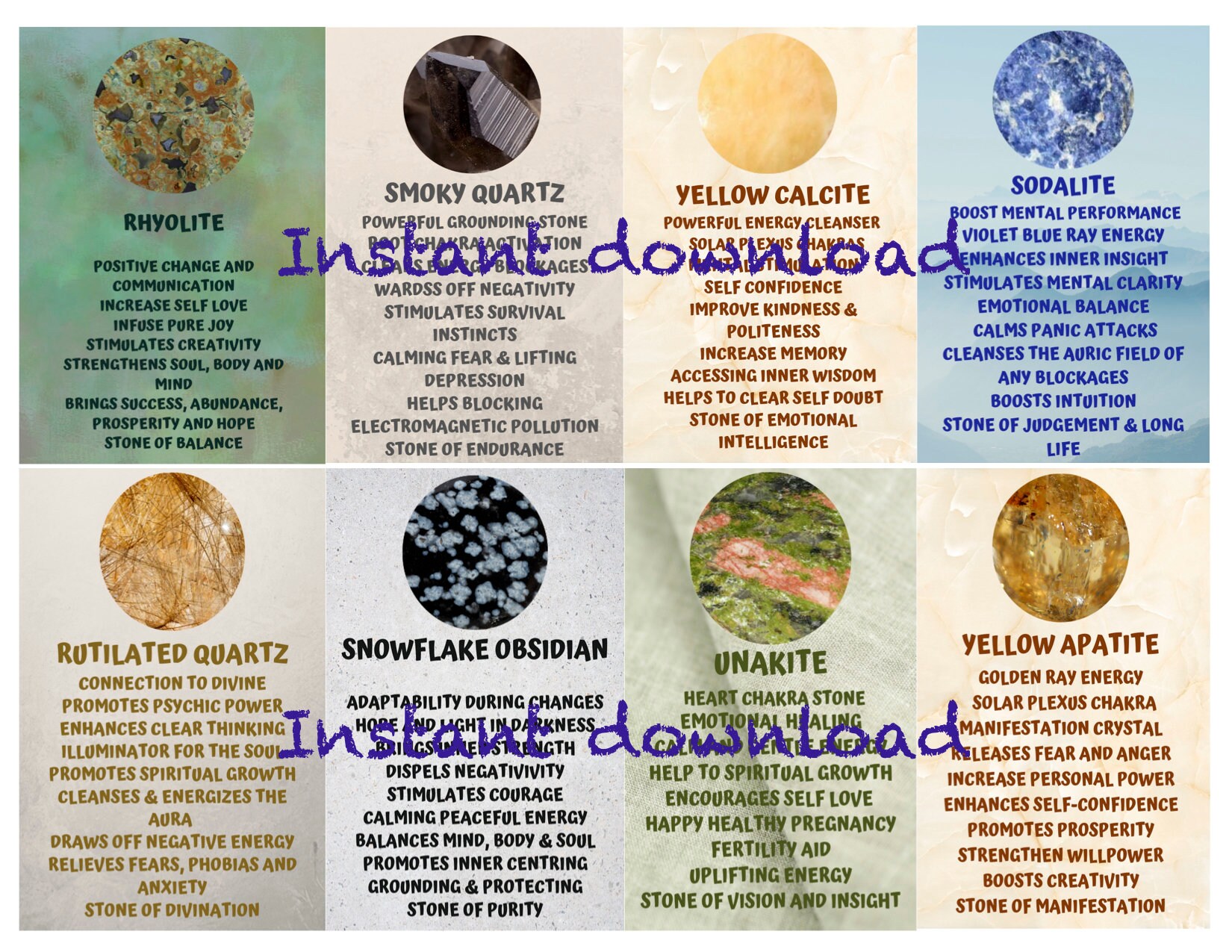 Printable Crystal Info Cards Set-8 Crystal Metaphysical - Etsy