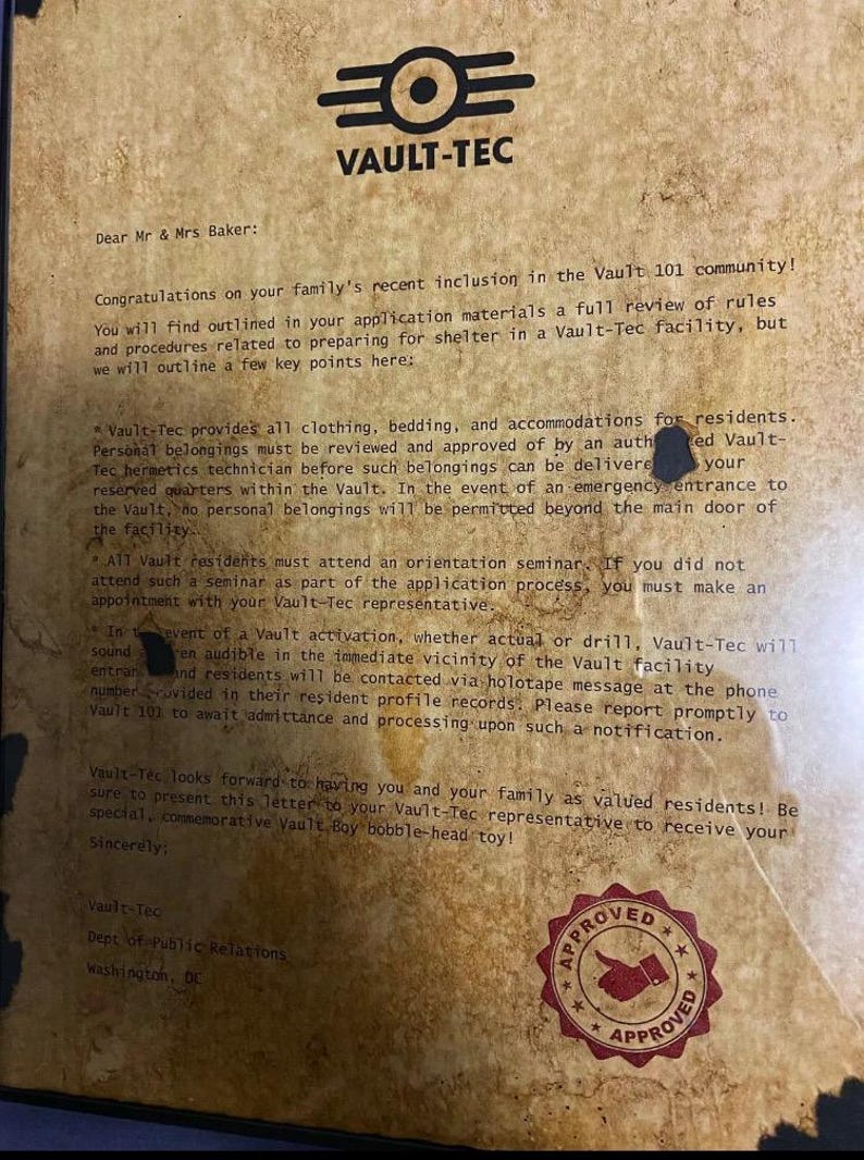 Personalized Fallout Vault Tec Letter (distressed & Framed) - Etsy