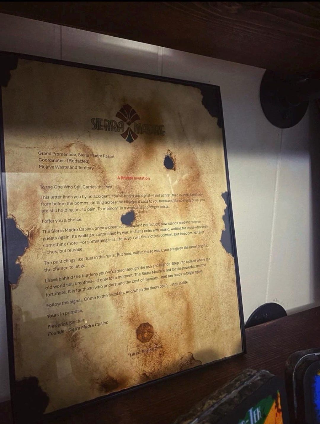 Fallout Sierra Madre Letter (distressed/framed) - Etsy