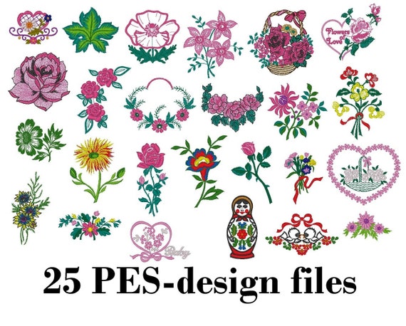 25 PES-files for Brother embroidery machine. Floral motives. | Etsy