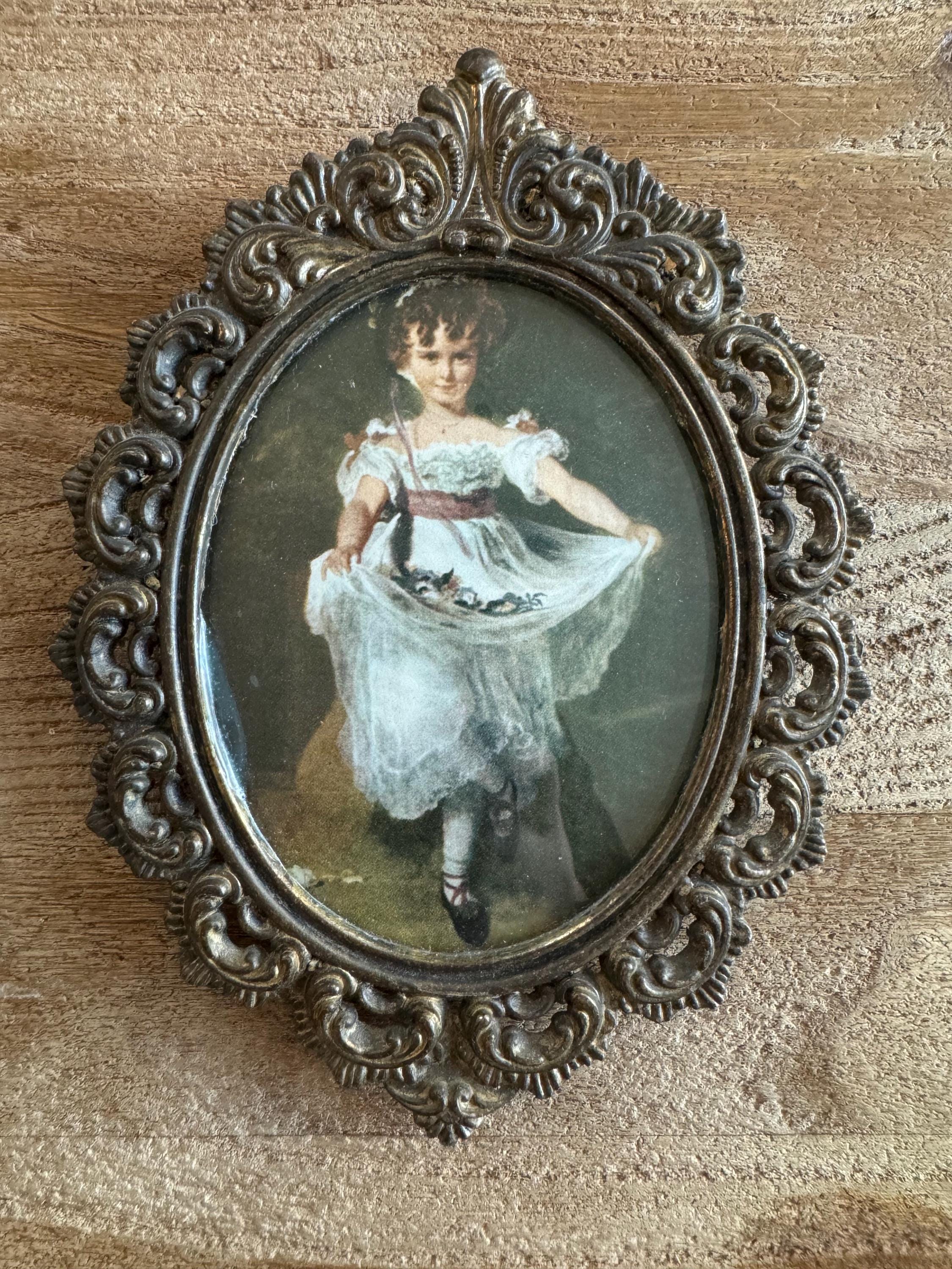 Antique Domed Glass Brass Picture Frame, Ornate Gilded Brass Convex ...