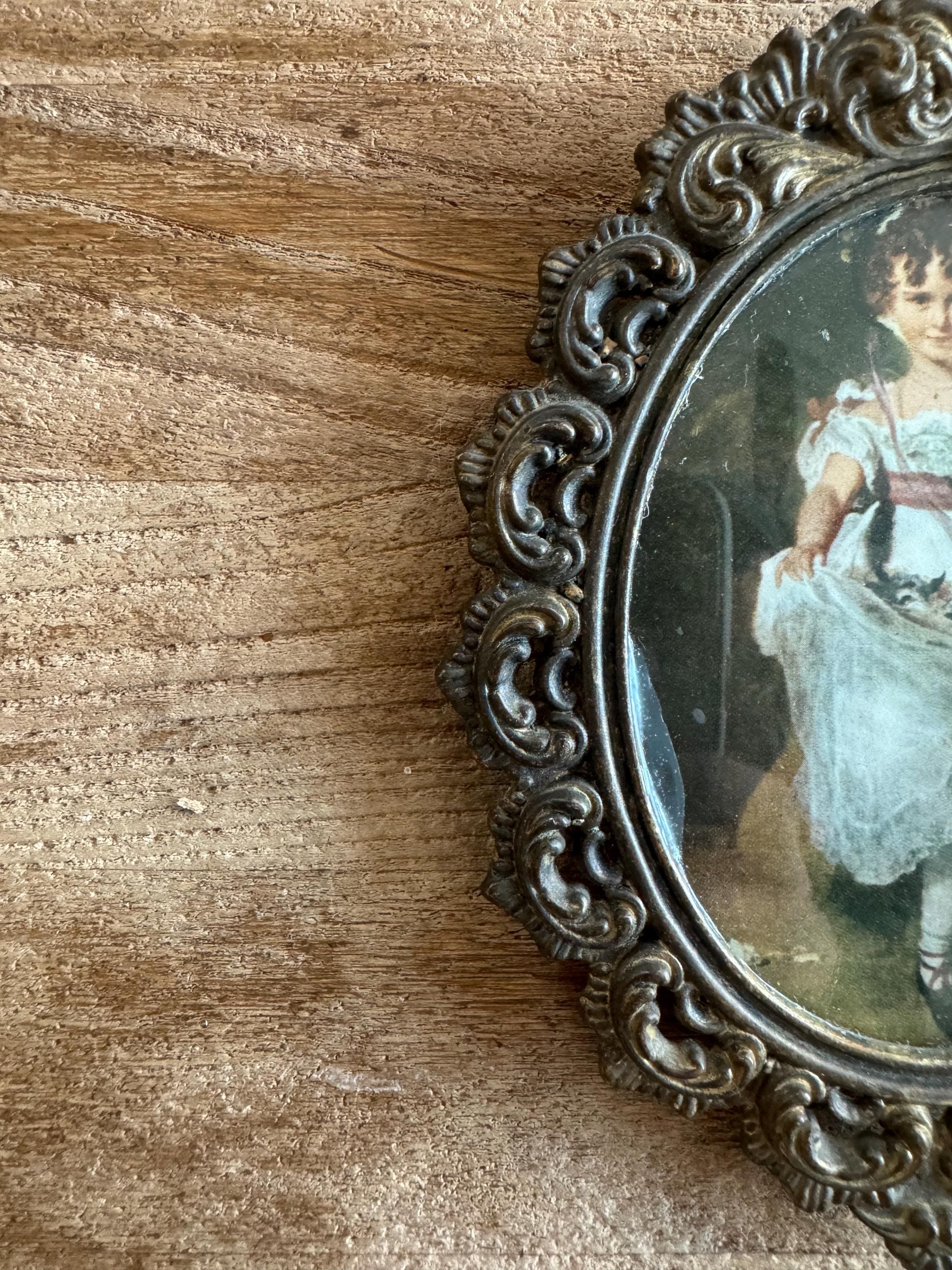 Antique Domed Glass Brass Picture Frame, Ornate Gilded Brass Convex ...