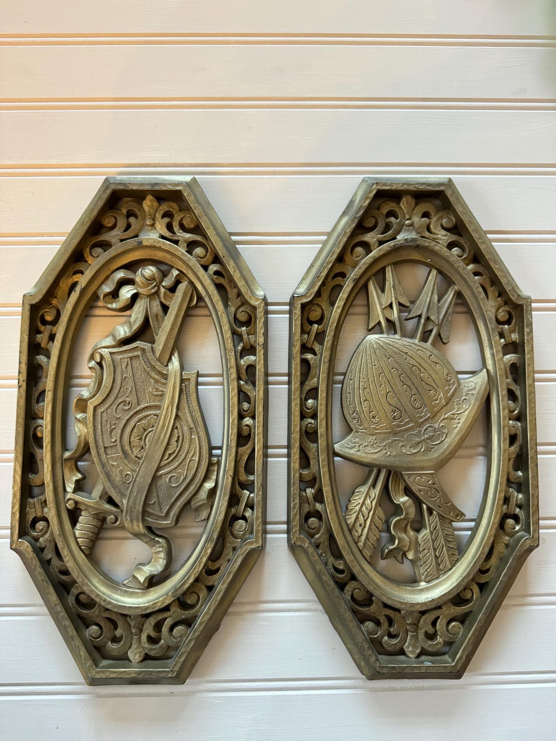 1968 Vintage Homco Set of 2 Wall Plaques Medieval Gold Gothic - Homco ...