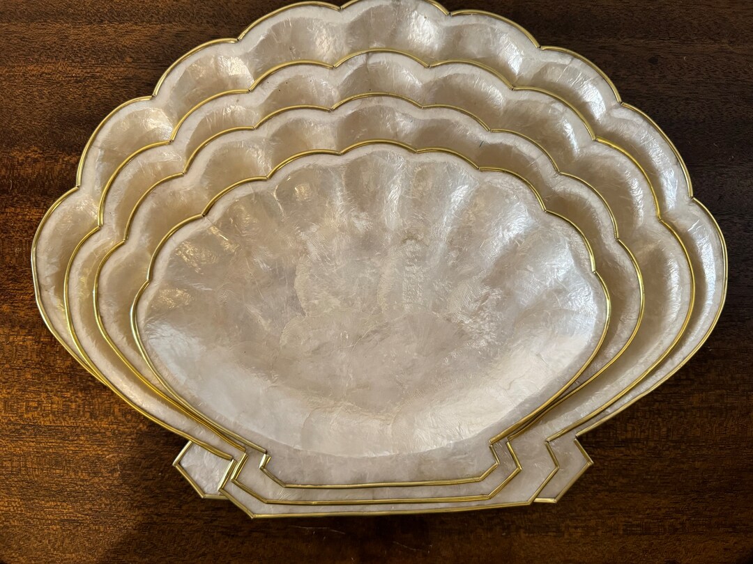 Set of 4 Vintage Clamshell Capiz Trays - Etsy