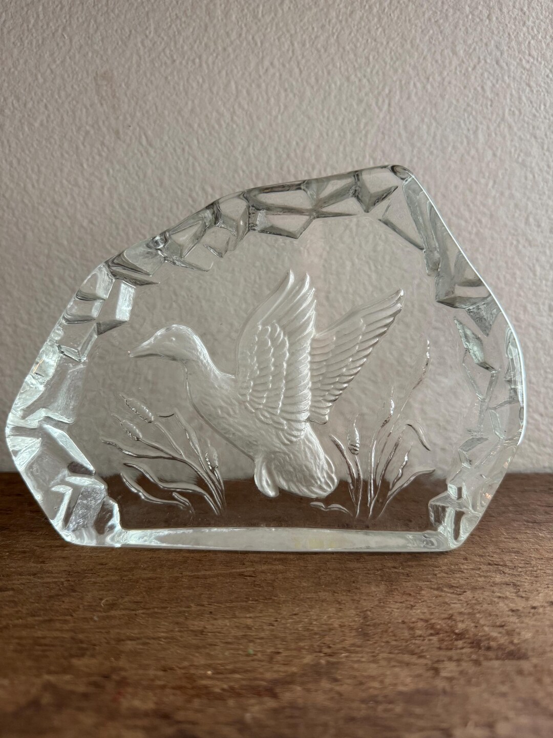 Glass Crystal Paperweight Etched Duck Goose Bird 7’ Glass Art 3D ...