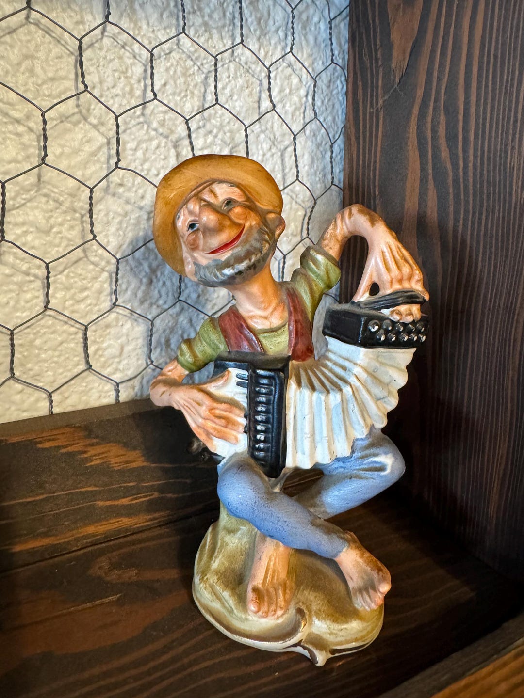 Vintage Old Man Ceramic Accordion Figurine Japan Hillbilly Farmer ...