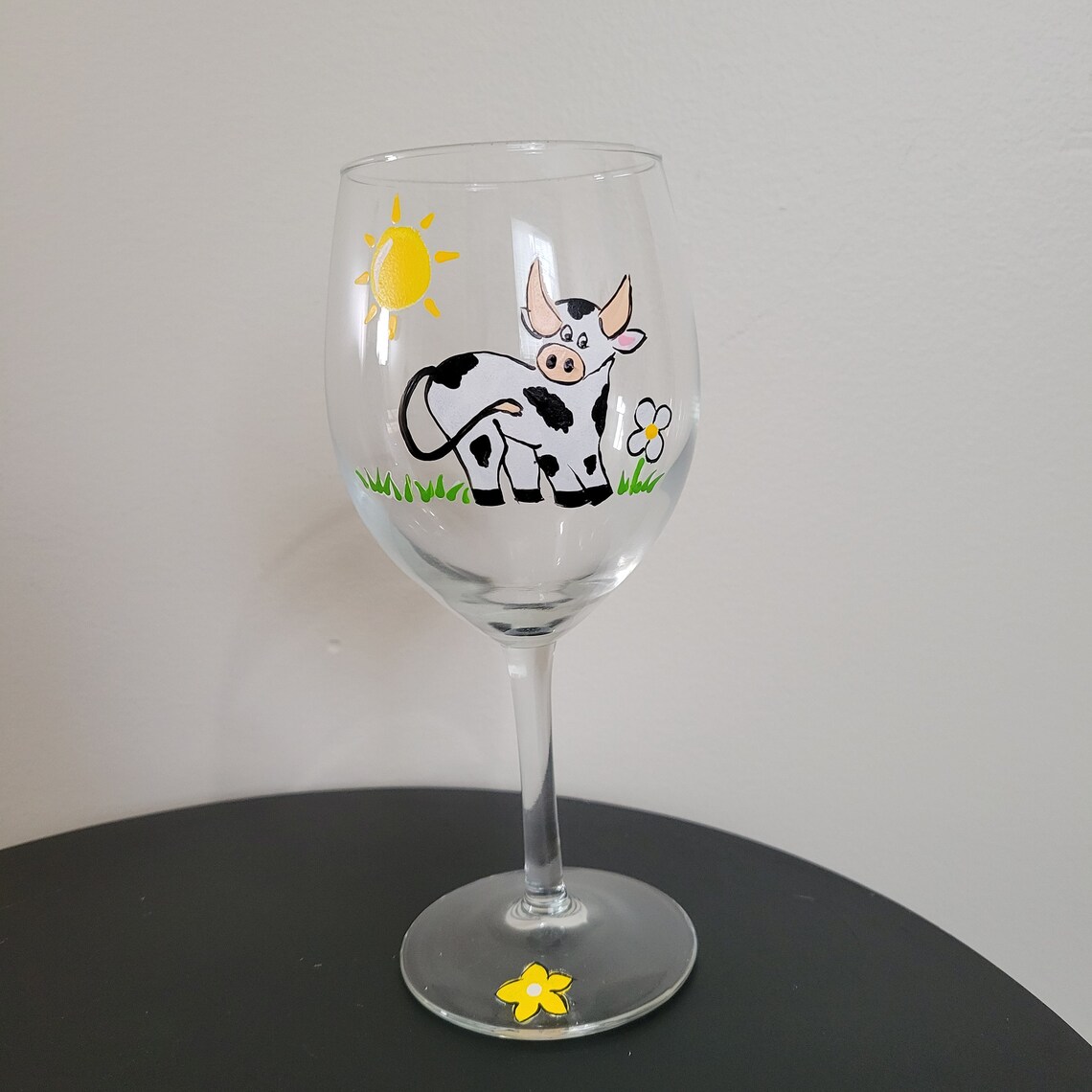 Hand Painted Cow Stemmed Wine Glass - Etsy