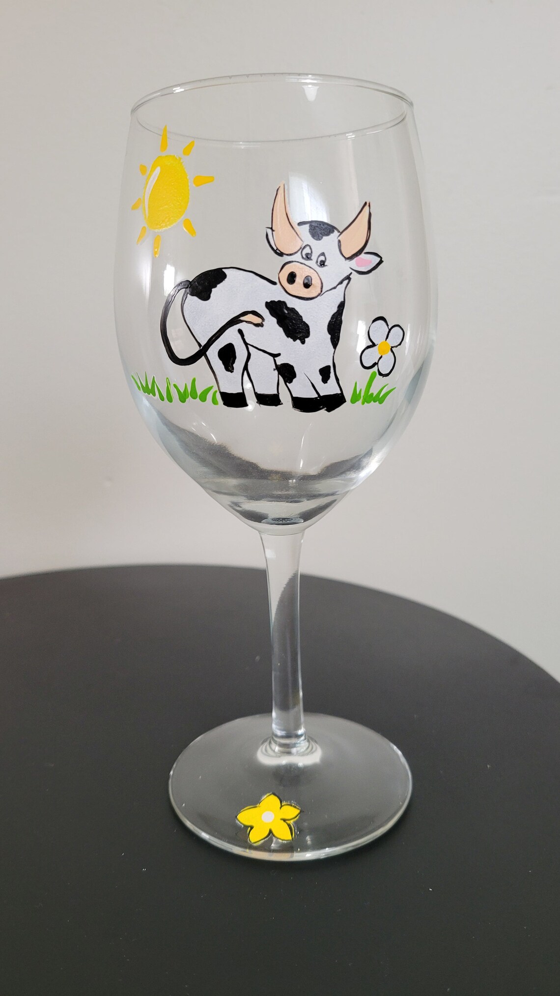 Hand Painted Cow Stemmed Wine Glass - Etsy