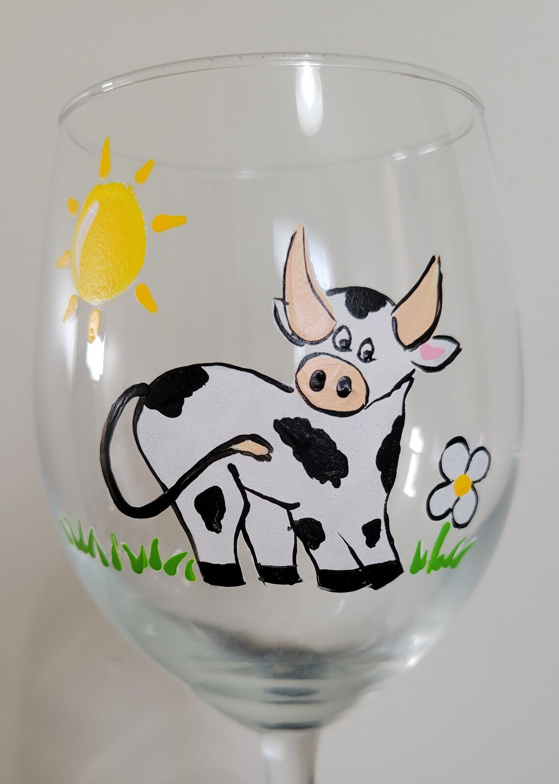 Hand Painted Cow Stemmed Wine Glass - Etsy