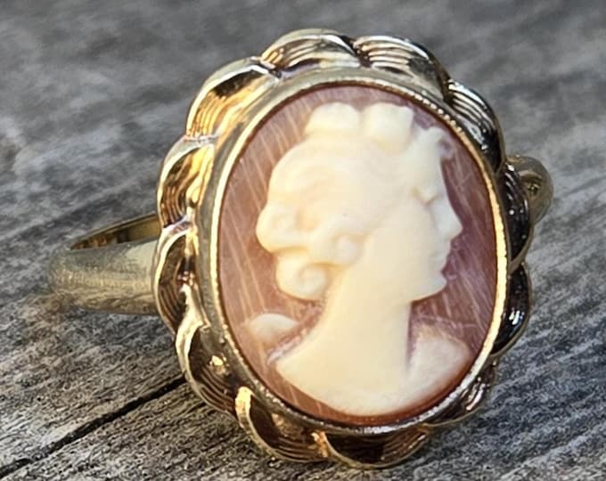 Vintage 10K Carved Cameo Ring - Etsy