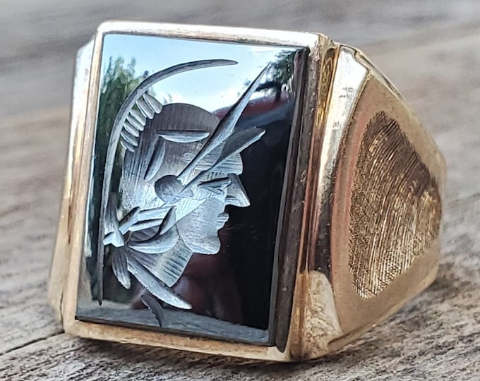 Vintage 10K Hematite Intaglio Roman Soldier Ring - Etsy