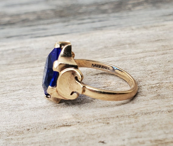 Vintage 10K Blue Glass Ring - Gem