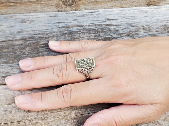 Vintage 14k Filigree Pyrite Ring - Gem