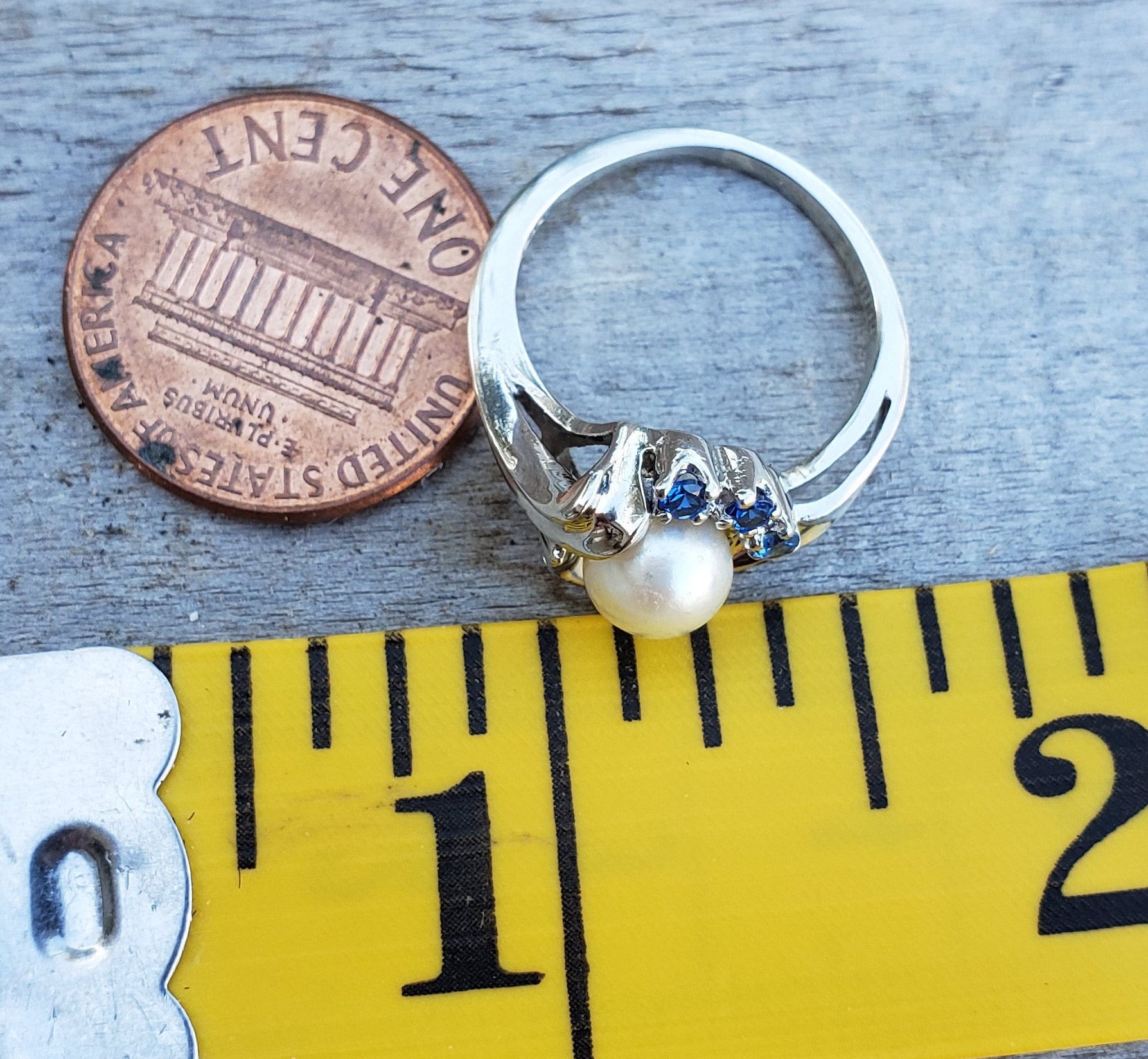 Anillo de zafiro perla de oro blanco de 10K | Etsy