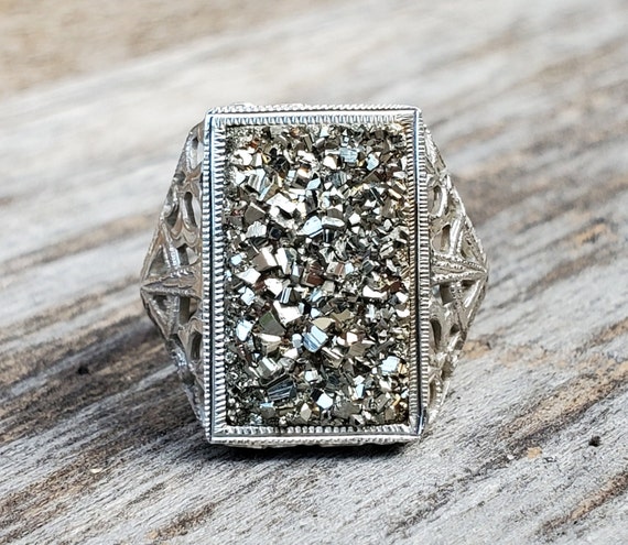 Vintage 14k Filigree Pyrite Ring - Gem
