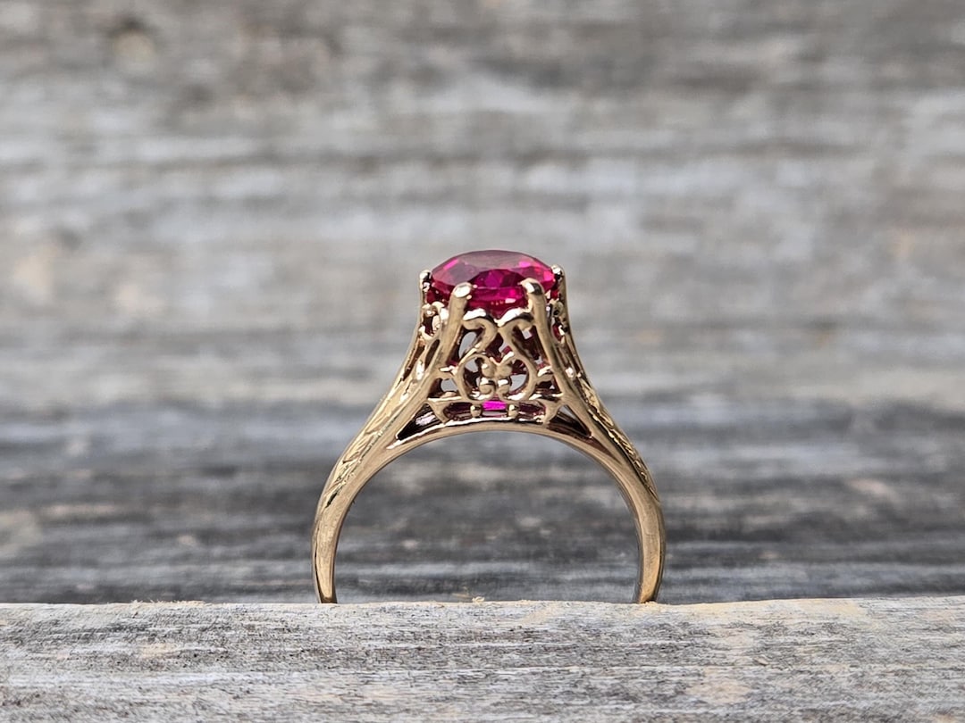 Vintage 10K Art Deco Filigree Ruby Ring - Etsy