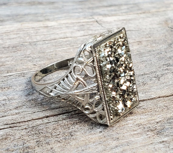 Vintage 14k Filigree Pyrite Ring - Gem