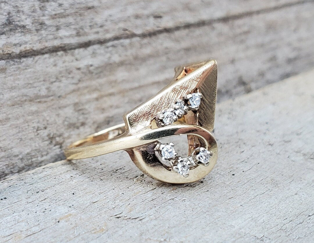 Vintage 14K Modernist Abstract Diamond Ring - Etsy