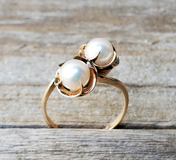 Vintage 14K Gold Double Pearl Ring - Gem