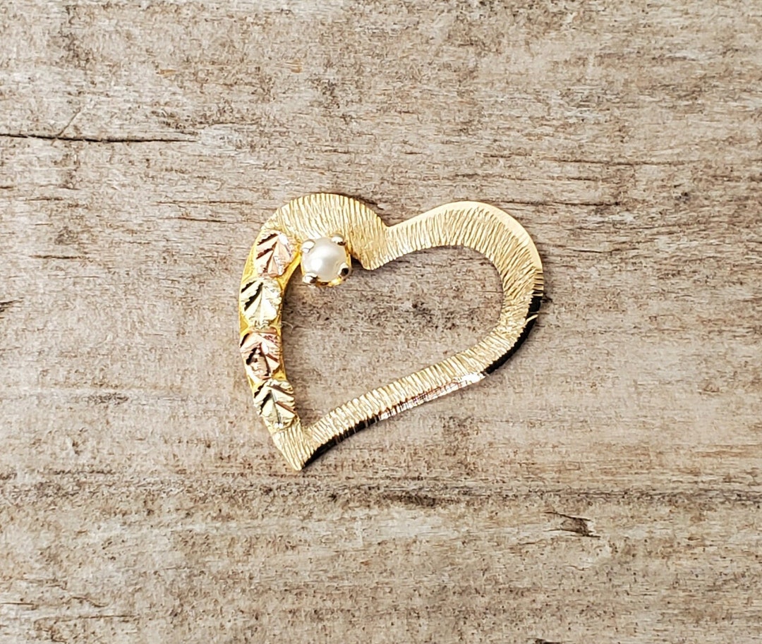 10K Gold Floating Heart Pearl Pendant Black Hills Gold - Etsy