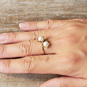 Vintage 14K Gold Double Pearl Ring - Etsy