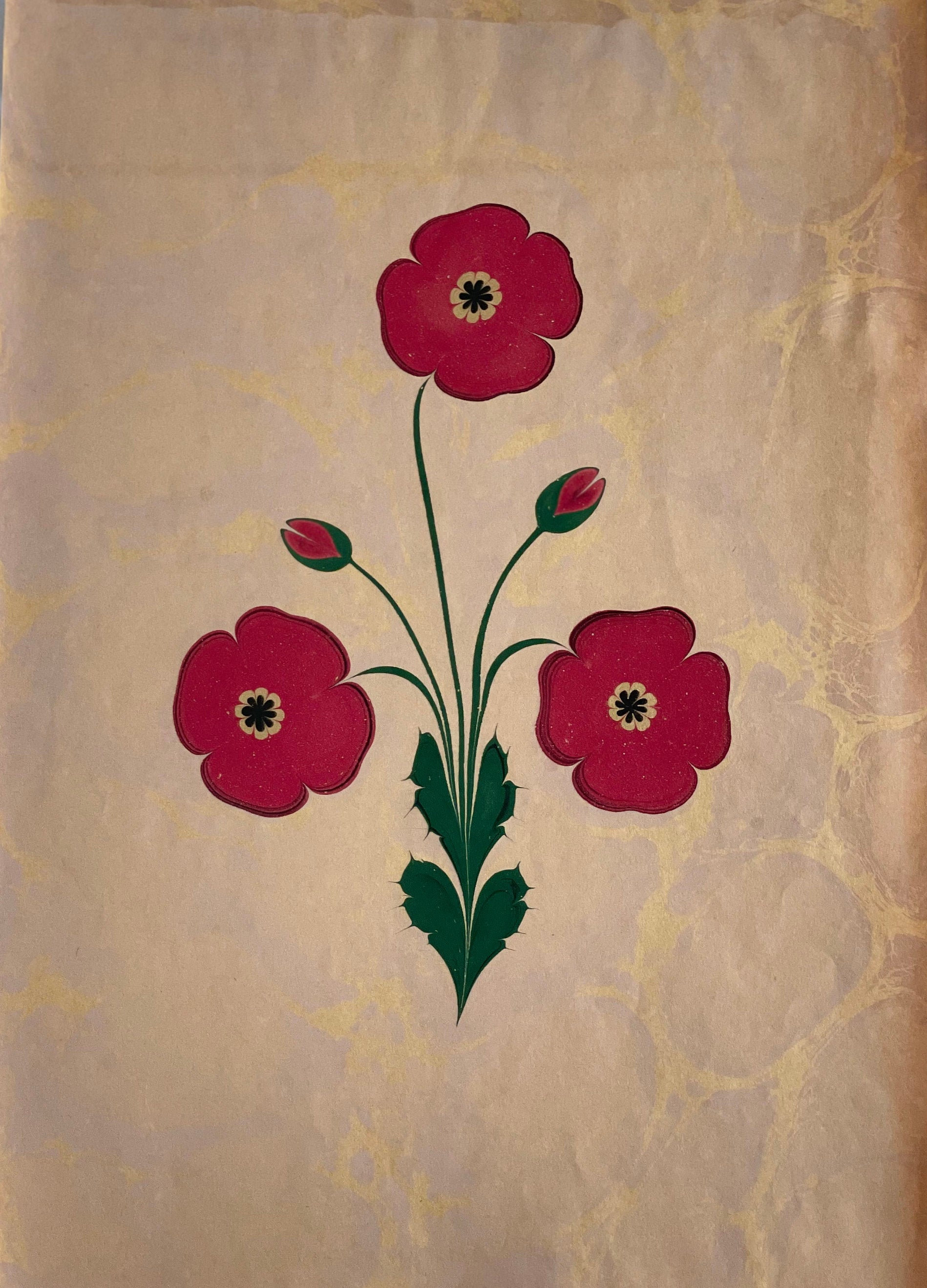 Turkish Art of Marbling Paper, Red Poppy Flower Bouquet, Handmade, Home ...
