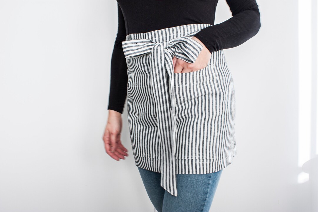 Striped Linen Half Apron - Linen Apron - Wrap Apron - Linen Pinafore ...