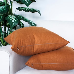 Linen Cushion Cover With Zipper - Decorative Cushion Cover - Linen ...