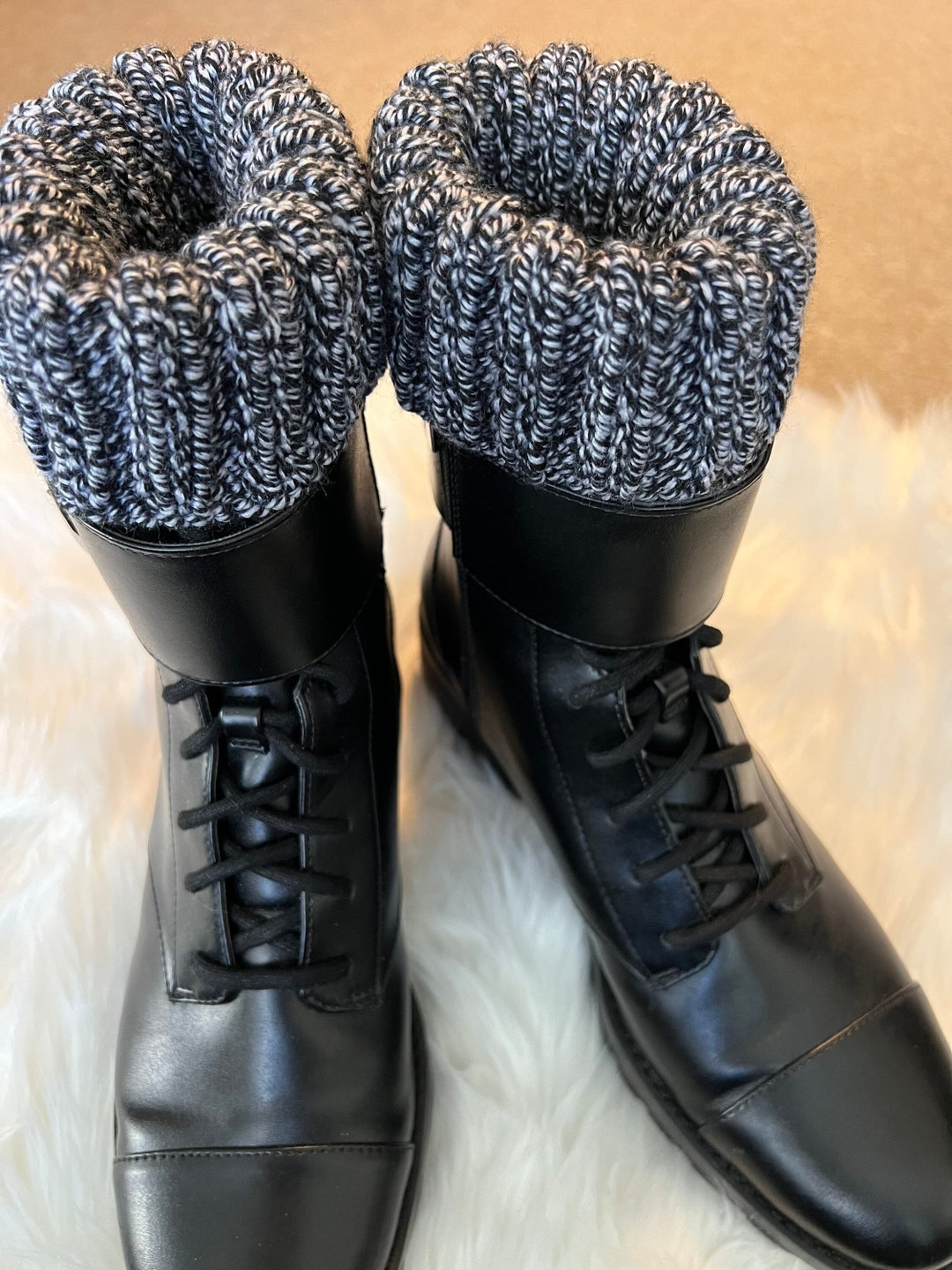 Boot Cuffs, Made-to-order, Black Marbled, Cozy Knit Boot Cuffs, Ribbed ...