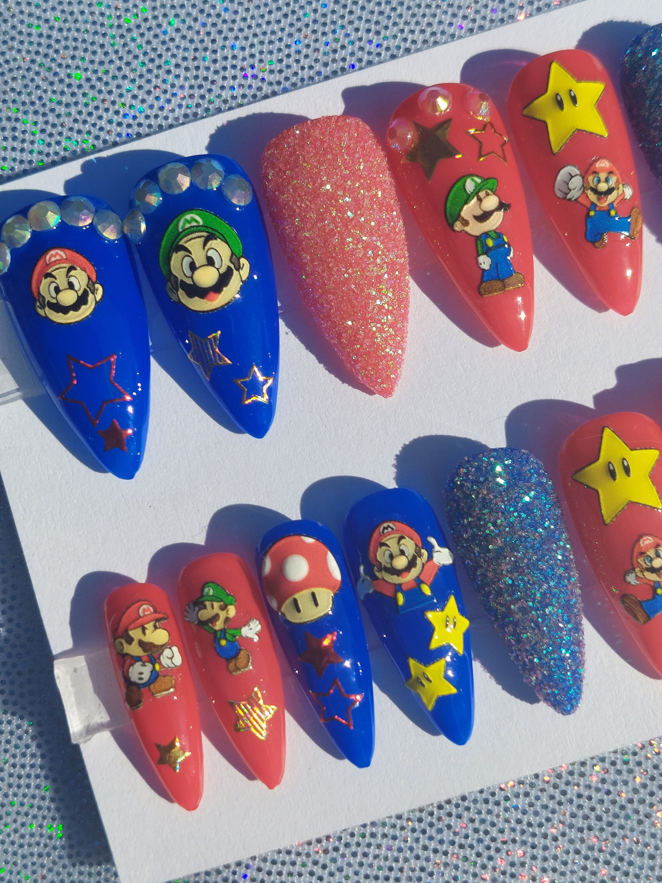 Mario Bros Gamer Nail Set 24 Piece FULL SET Handmade, Reusable, Hand ...
