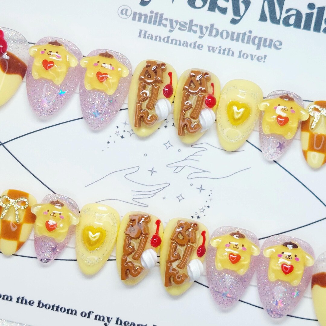 Pompompurin Sanrio Pudding Cute Nail Set 24 Piece FULL SET Handmade ...