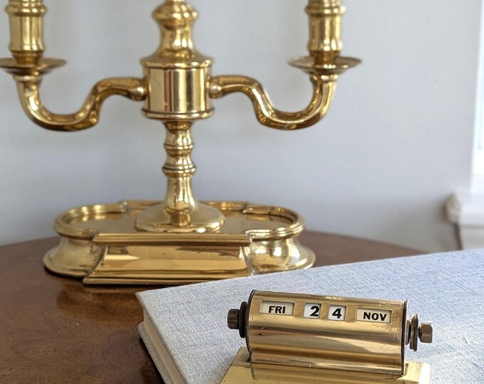 Brass Toned Metal Perpetual Calendar Mid Century Desk Accessory Office ...