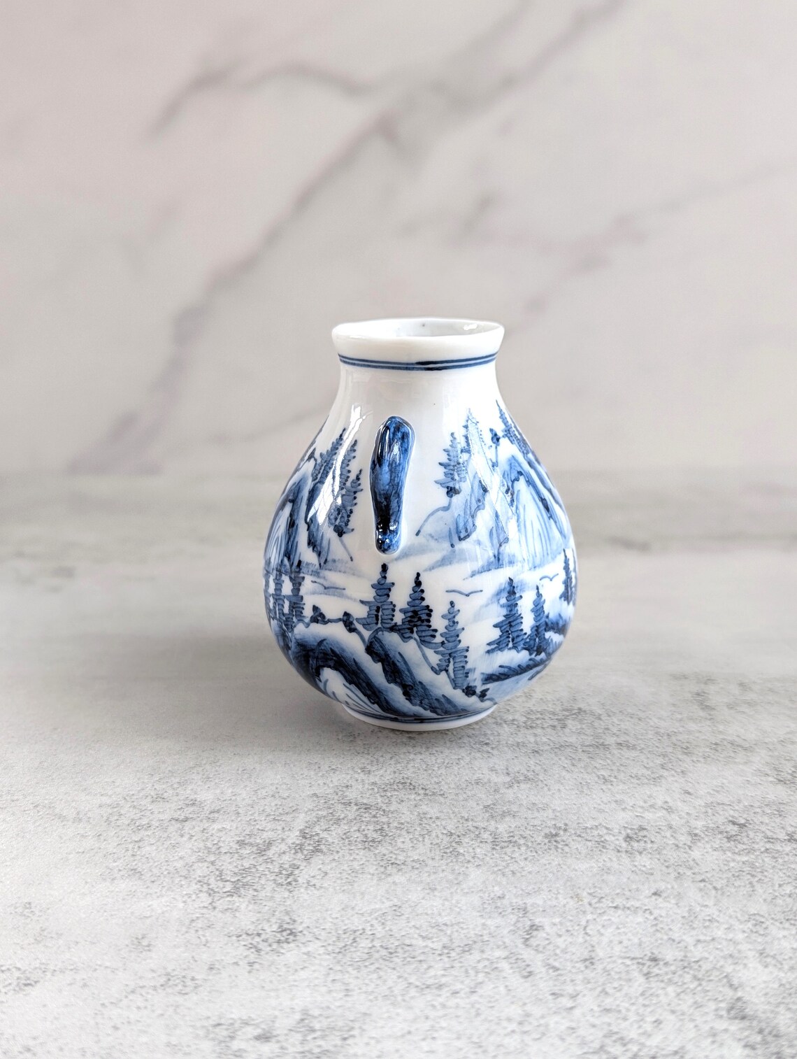 Japanese Blue & White Porcelain Bud Vase, Urn, Vessel, Jug With Fish ...