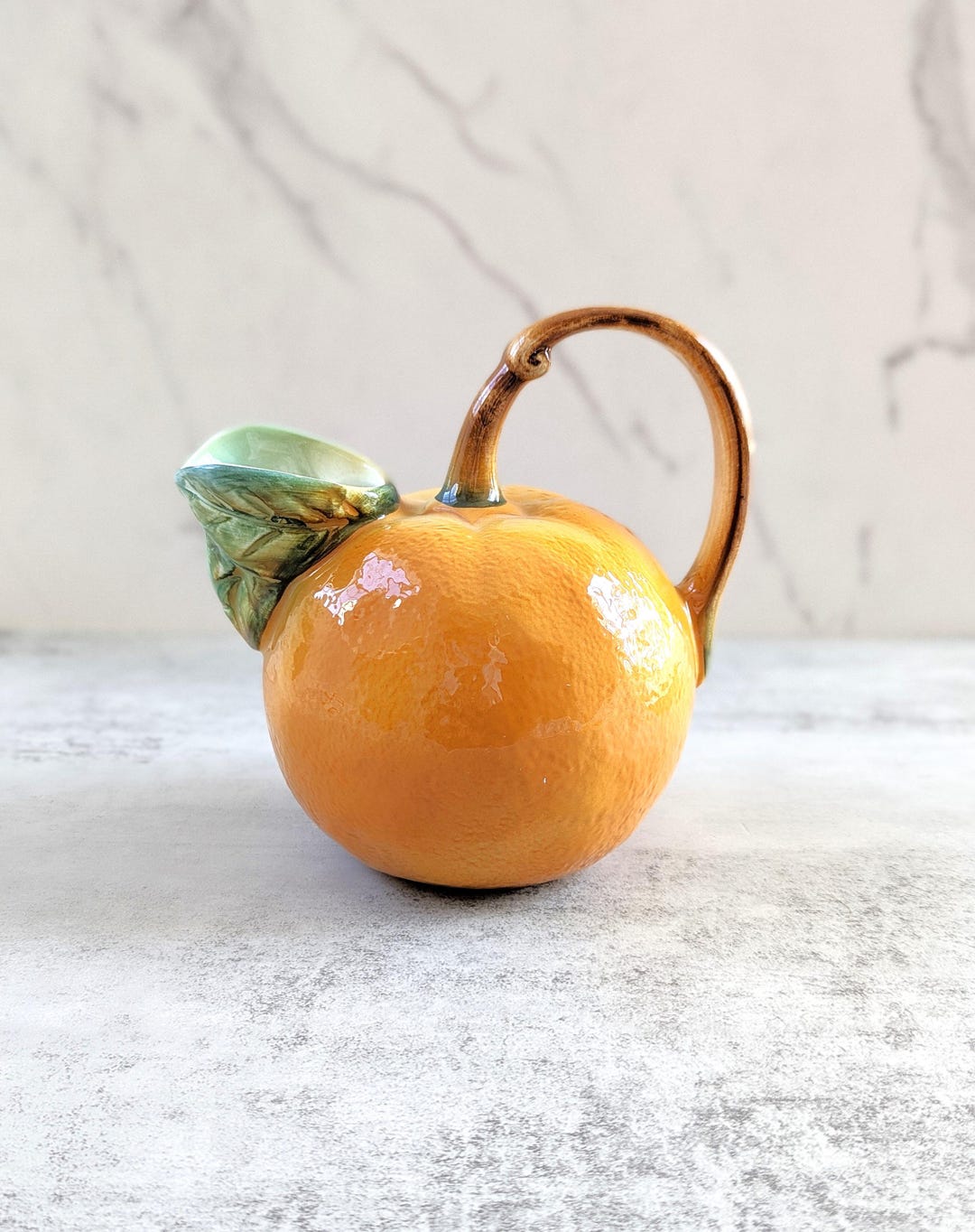 Italian Majolica Figural Orange Fruit Shaped Pitcher Mid-century Ancora ...