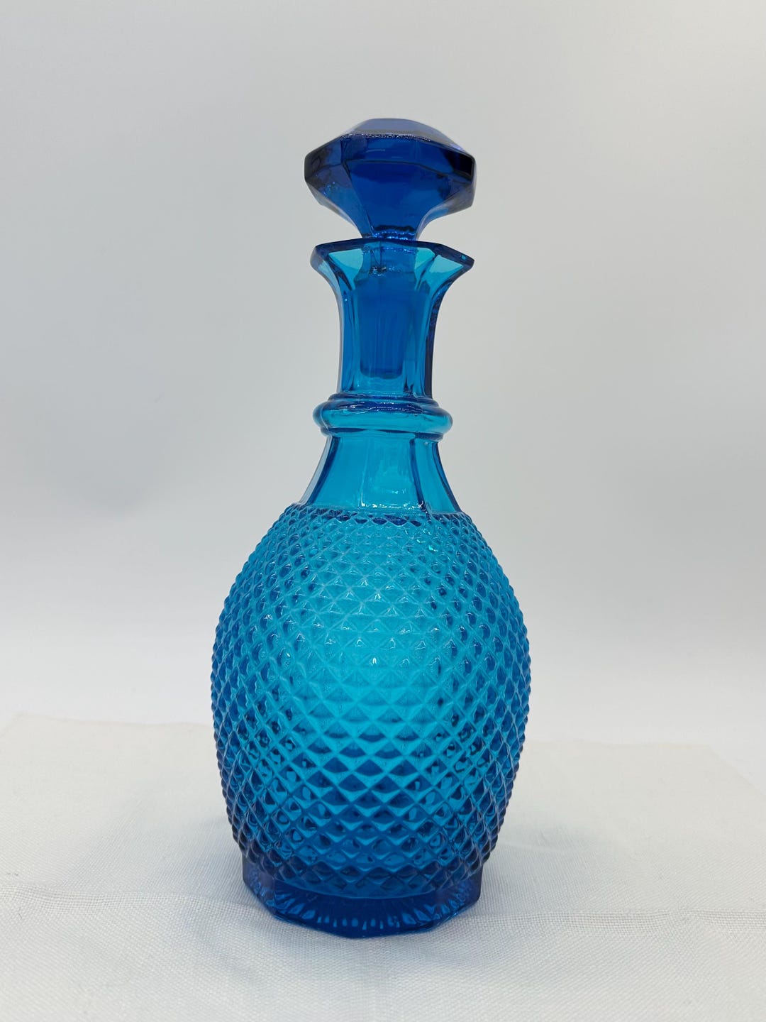 Vintage Rossini Genuine Empoli Style Aqua Blue Glass Diamond Point Cut ...