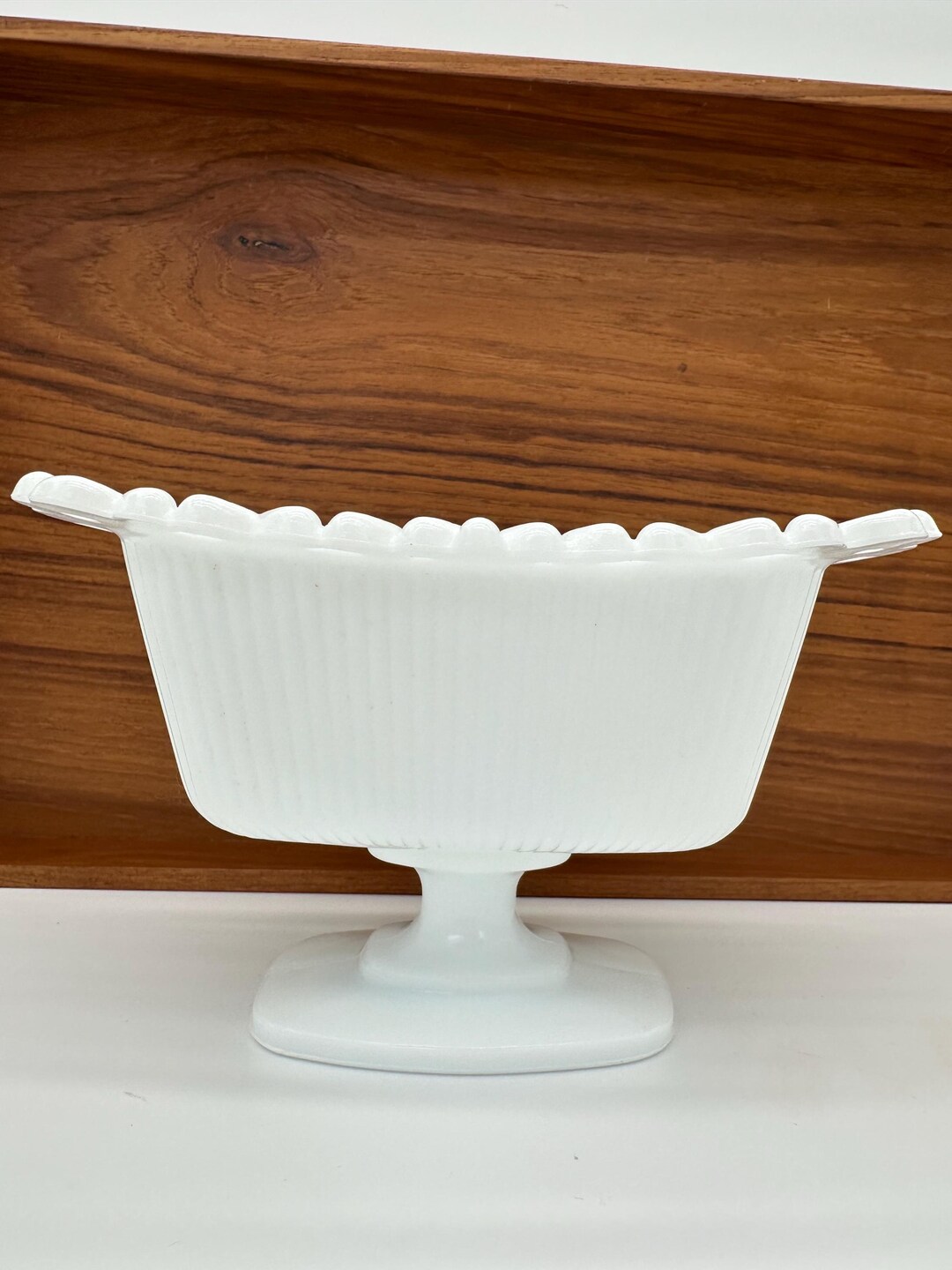 Vintage Indiana Milk Glass Rectangular Pedestal Planter Compote With an ...