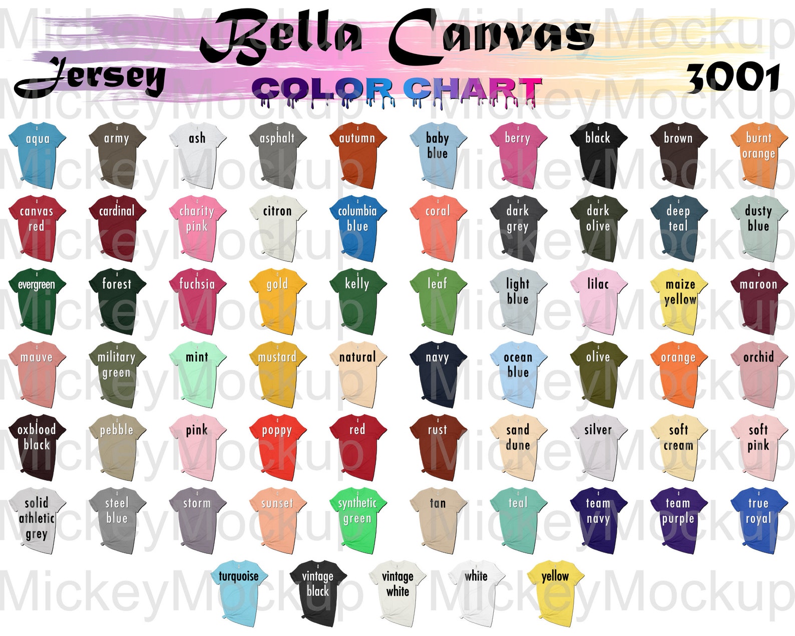 Color Chart Bella Canvas 3001 Unisex Jersey Short Sleeve Tee | Etsy