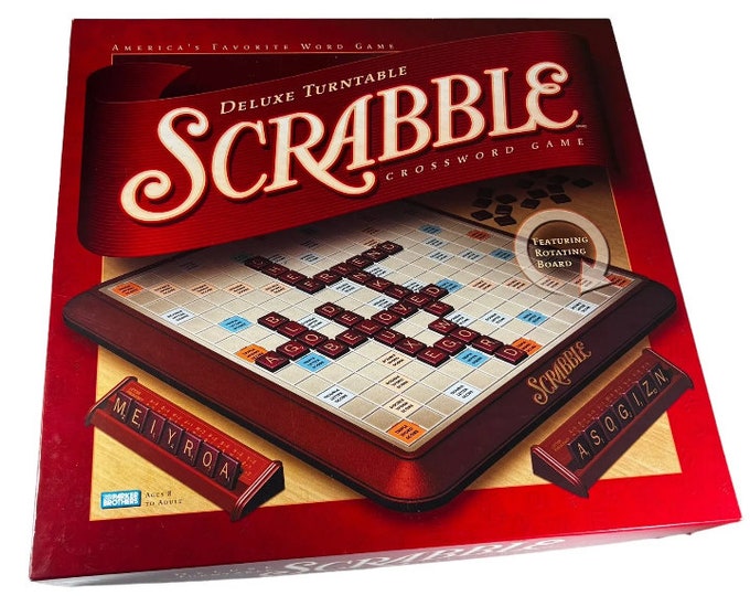 Box Open New Scrabble Board Game Deluxe Rotating Turntable Parker ...