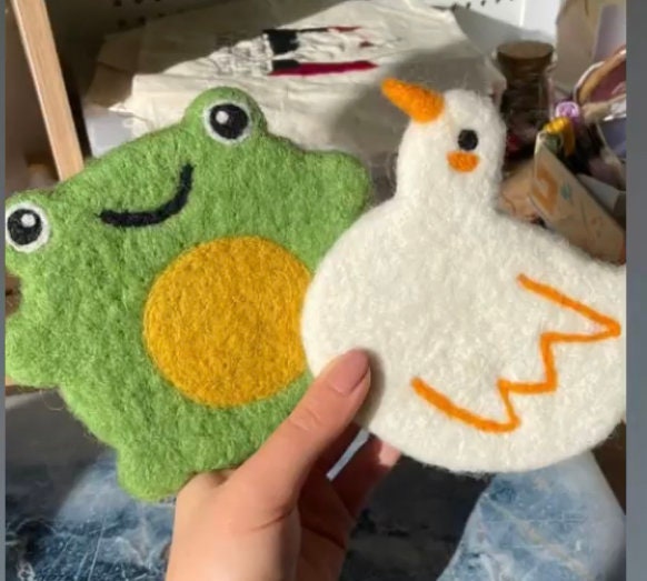 Hand Felted Coasters, Cup Mat, Cat Coaster, Duck Coaster, Frog Coaster ...