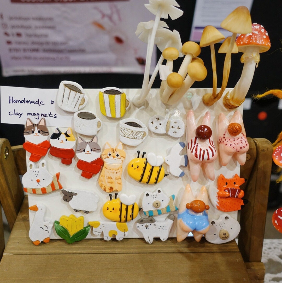 Handmade Clay Fridge Magnet, Figurines, Unique Gift, Collectible Art ...