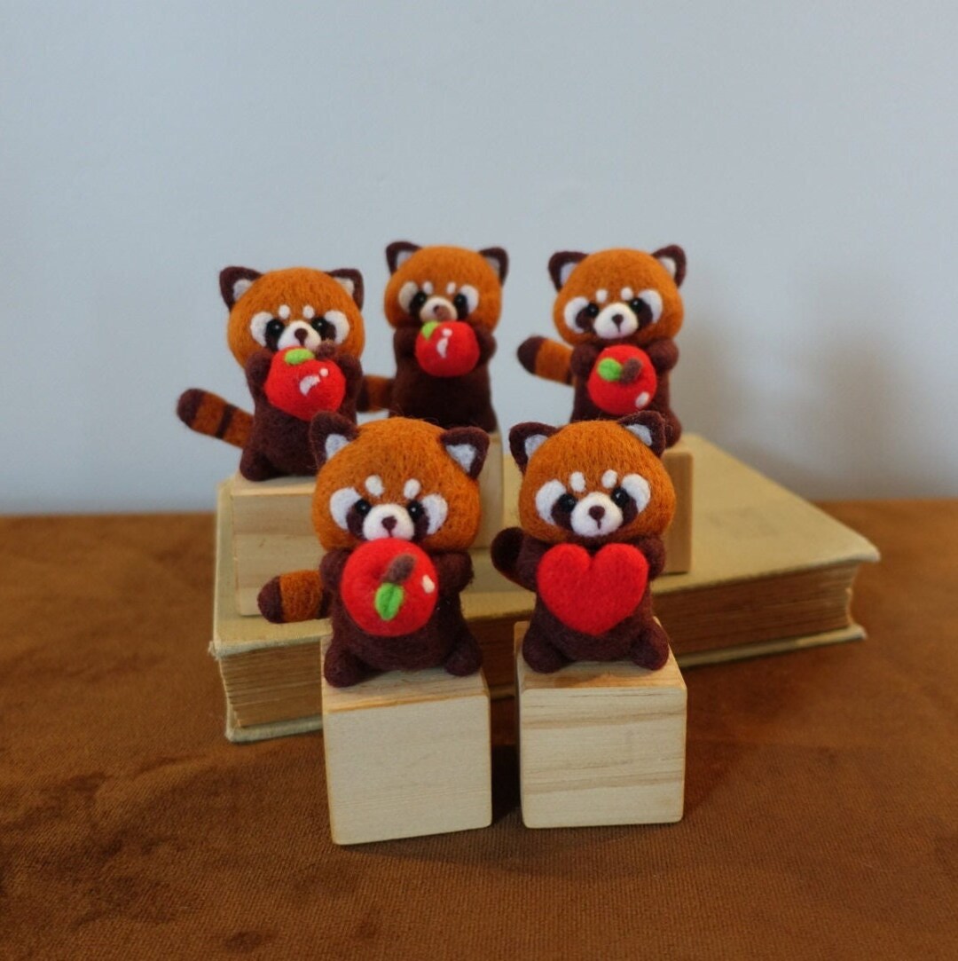 Miniature Red Panda With Apple/heasrt, Needle Felt Redpanda Figurine ...