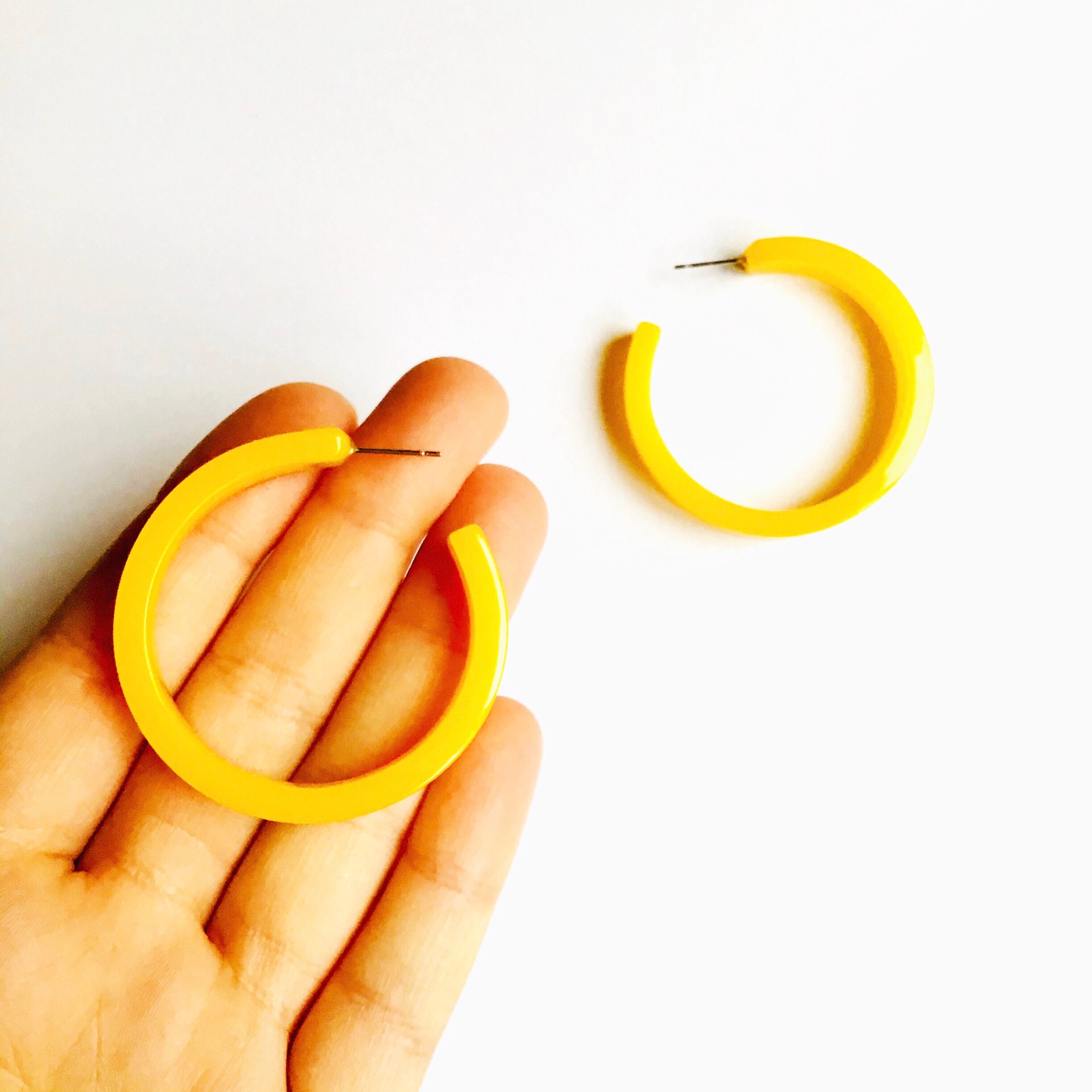 Yellow Hoop Earrings Large Hoop Earrings Thick Hoop - Etsy