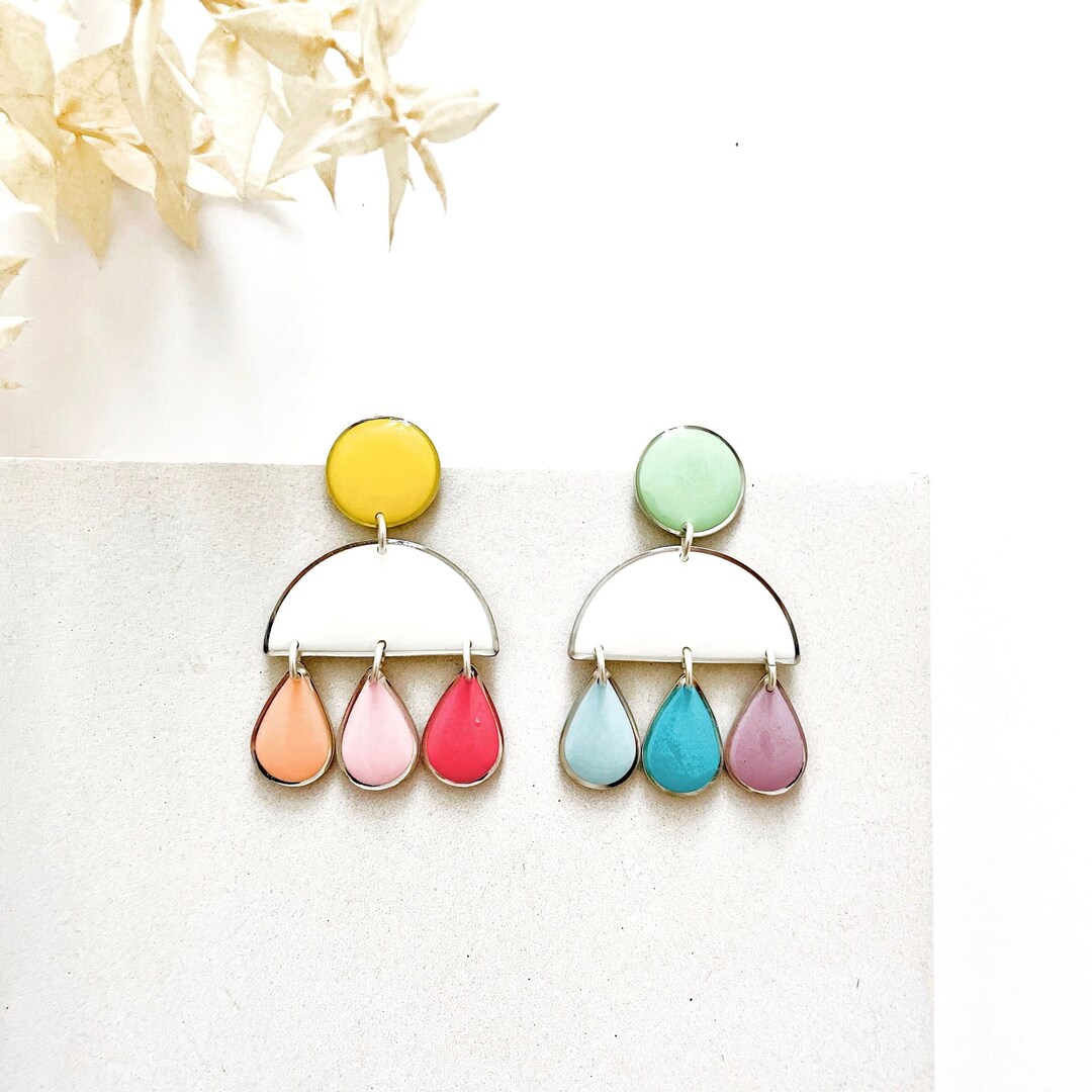Rainbow Chandelier Earrings: Multicolour Silver Earrings Hypoallergenic ...
