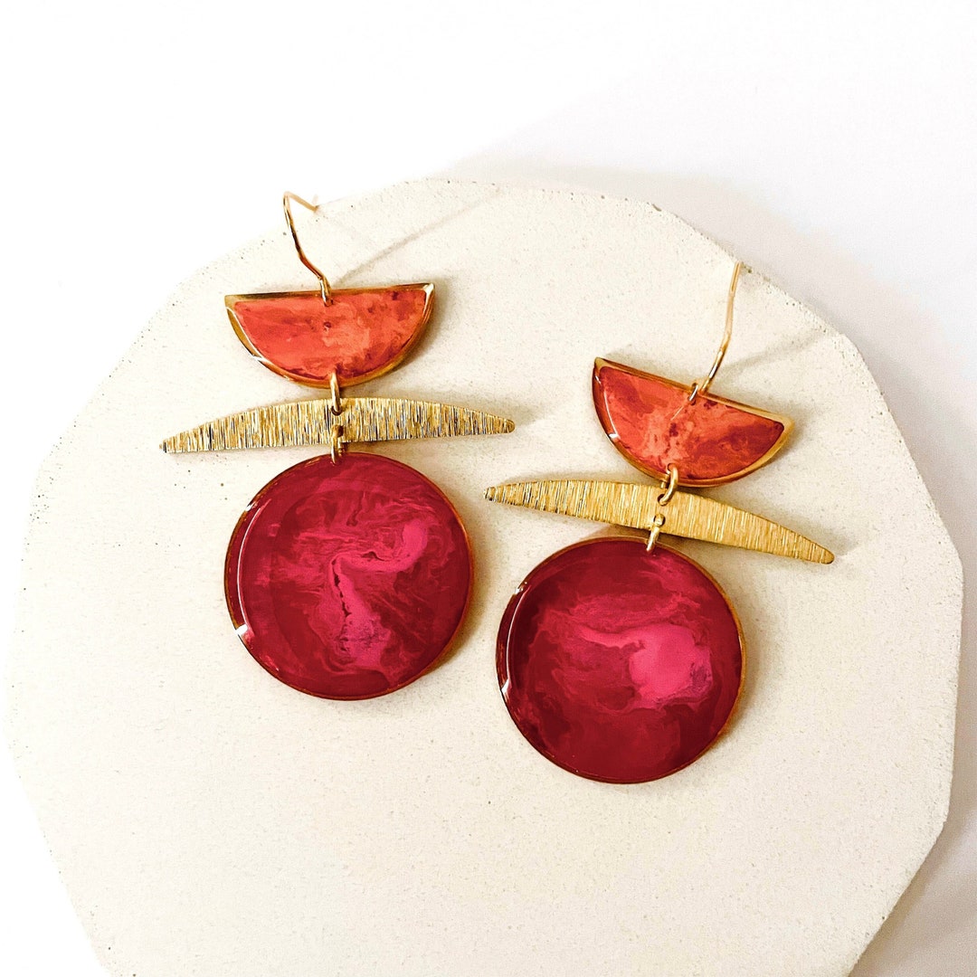 Lightweight Statement Earrings, Large Red Earrings, Big Colourful ...