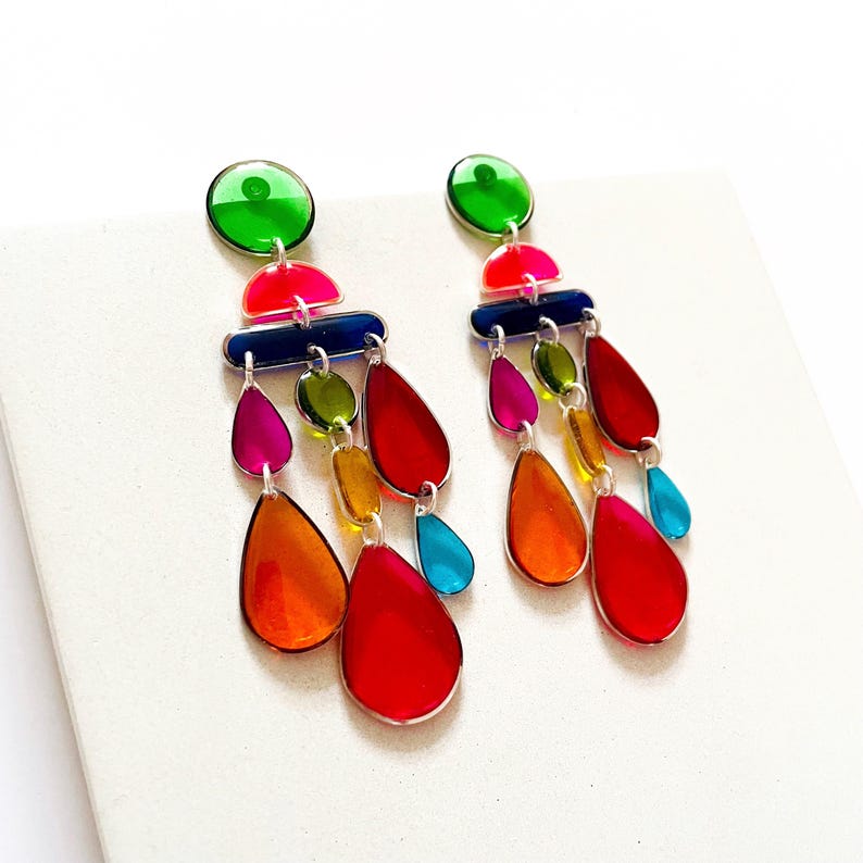 Colourful Silver Statement Earrings: Large Chandelier Earrings - Etsy