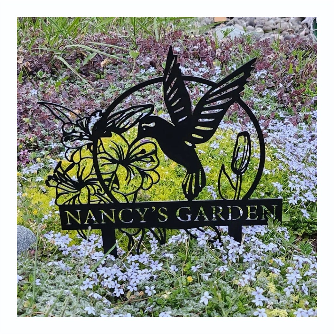 Custom Hummingbird Metal Garden Decor, Bird With Stakes Garden Sign ...
