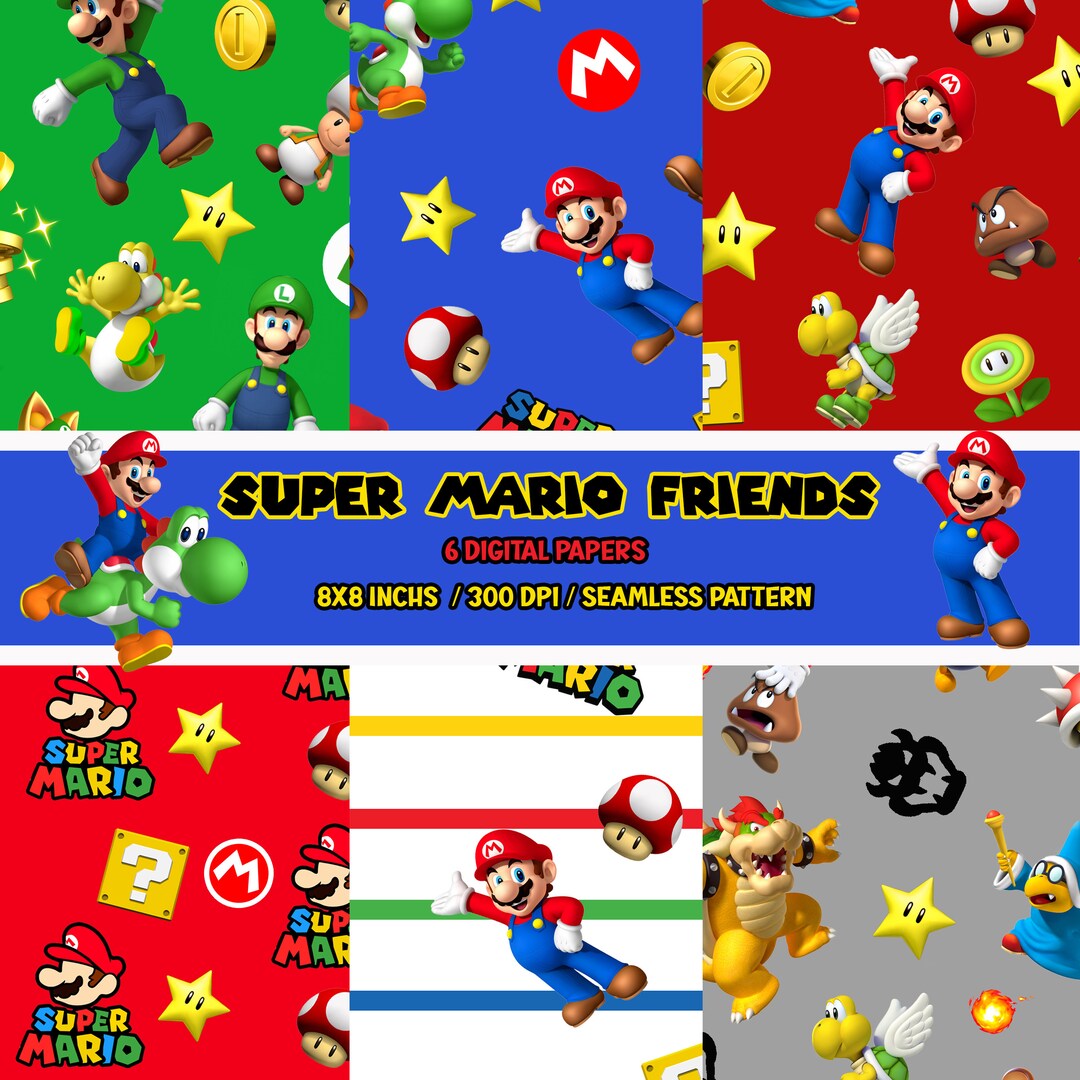 Mario Bros Digital Papers - 6 Designs 8x8in, 20x20 Cm - Ready to Print ...