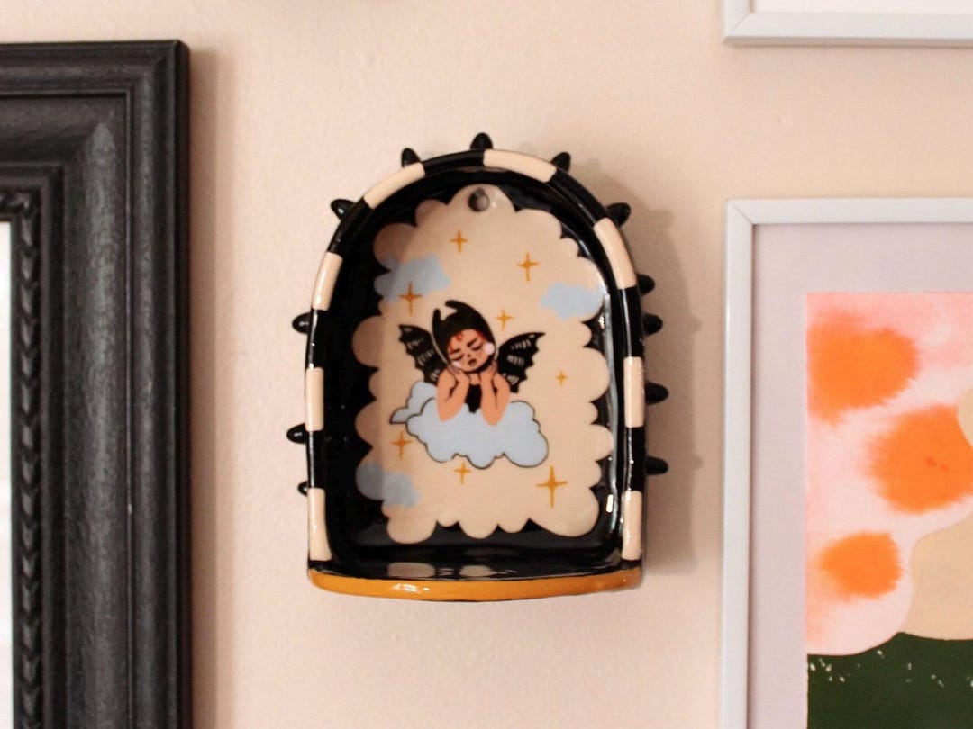 Sweet Baby Devil Shrine, Handmade Clay Shrine, Hand Painted Mini Shrine ...